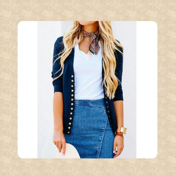 Sweaters | 34 Sleeve Snap Cardigan In Midnight Blue | Poshmark